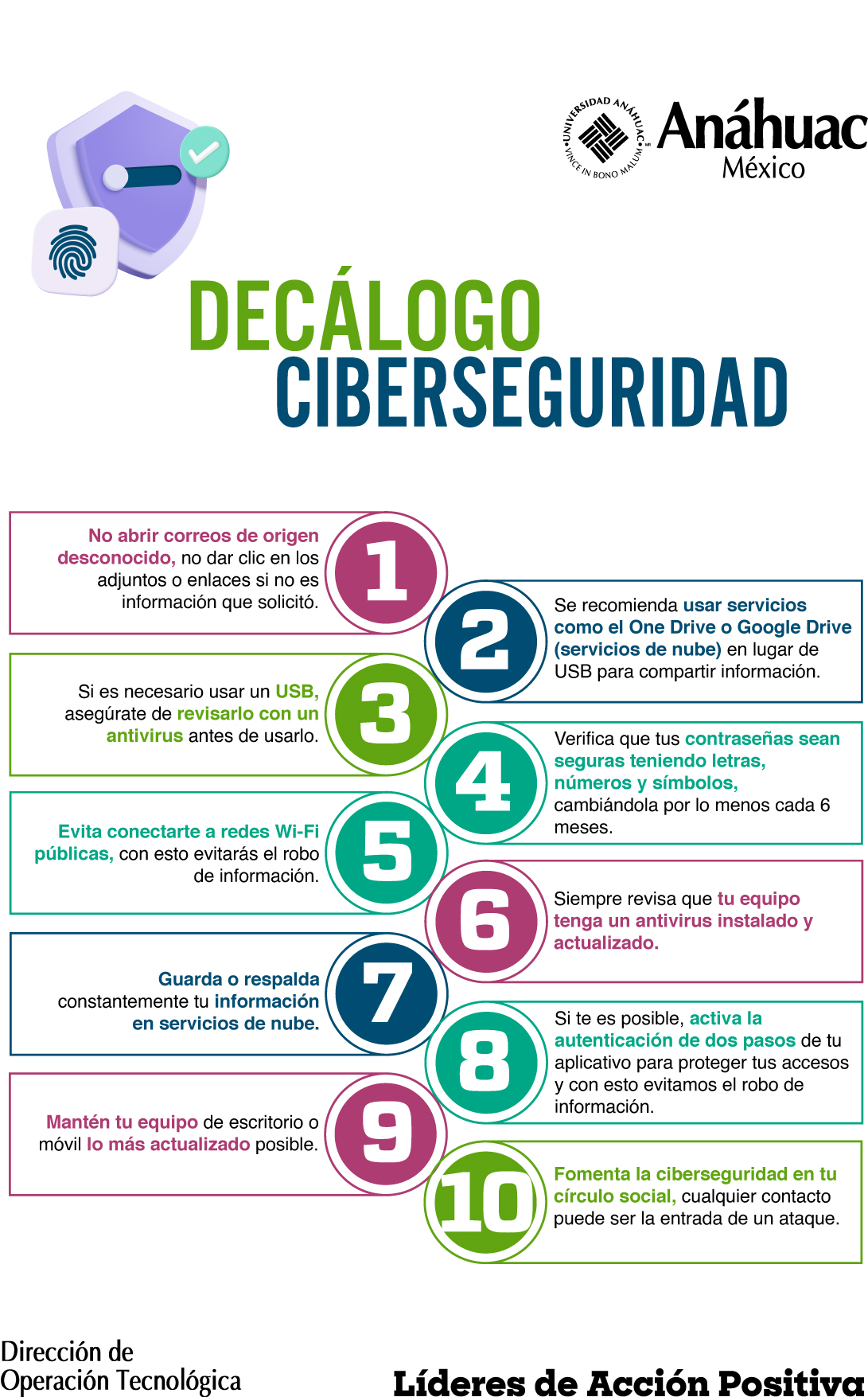 DECÁLOGO CIBERSEGURIDAD | Dirección de Operación Tecnológica